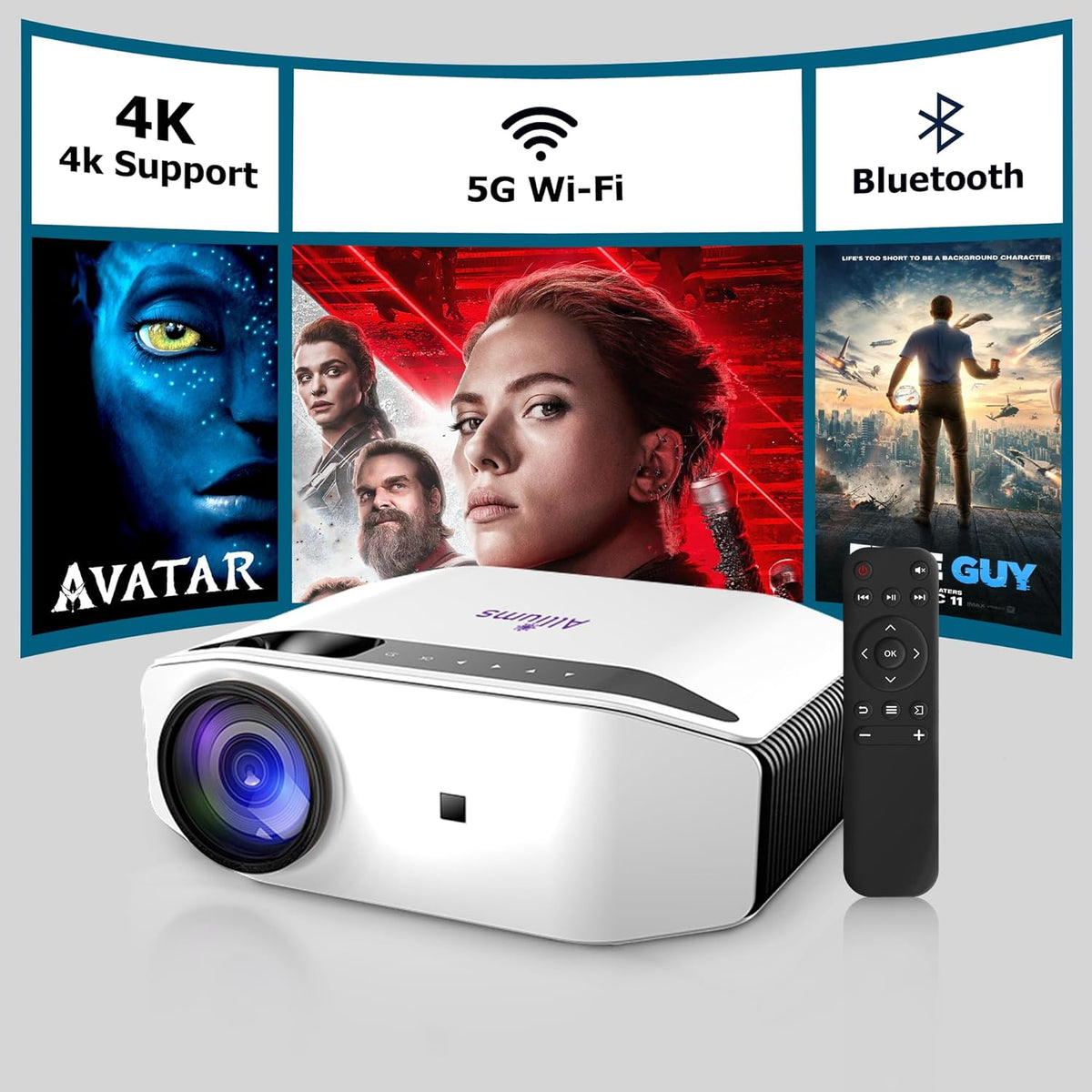 ALLIUMS 4K Mini Portable Projector, Wi-Fi, Bluetooth, 12000 Lumens ...
